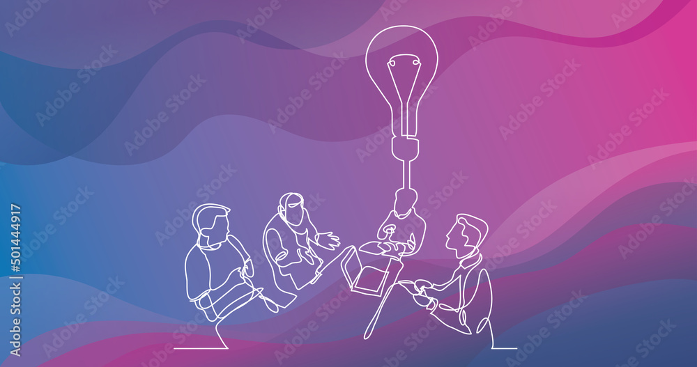 continuous line drawing of team discussion new idea Stock Vector ...