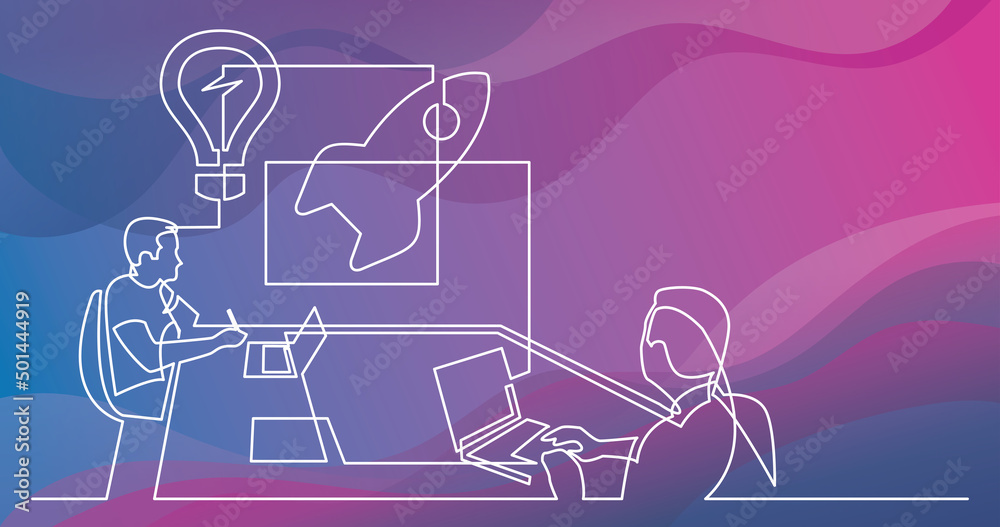 continuous line drawing of startup brainstorming session Stock Vector ...