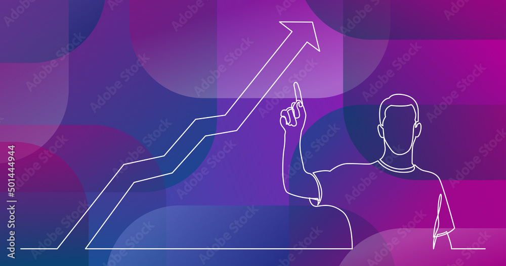 continuous line drawing of standing man pointing finger at growing graph Stock Vector | Adobe Stock