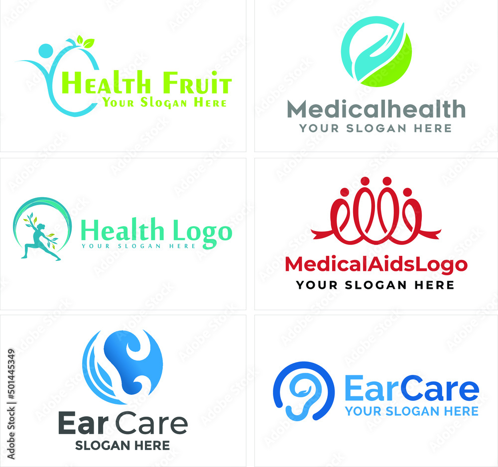 Medical health modern symbol logo design with icon nature leaf people ...