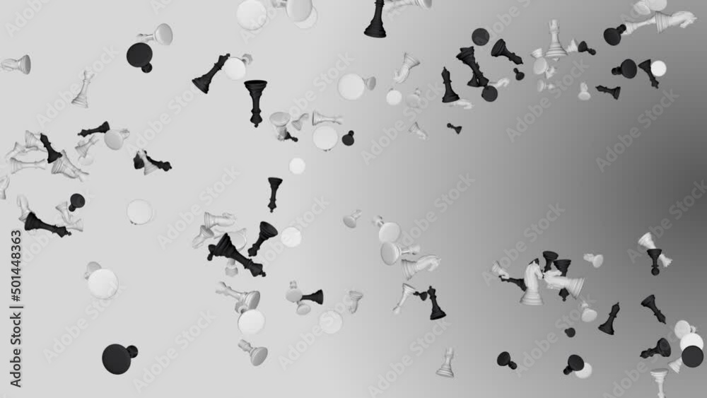 Slow Motion of Chess Pieces being Chess falling on chess in the air loop background 4K 3D ...
