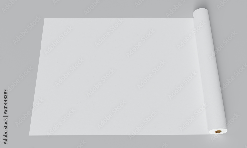 White unfolded paper roll with empty blank copy space on gray ...