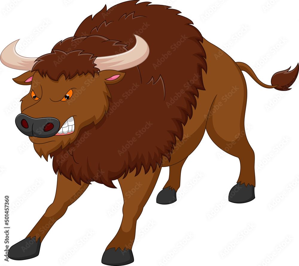 angry bison cartoon on white background Stock Vector | Adobe Stock