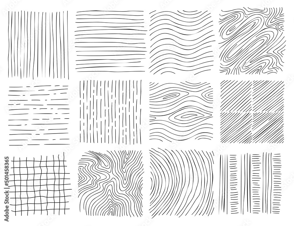 Hand drawn line texture set. Vector scribble, horizontal and wave ...
