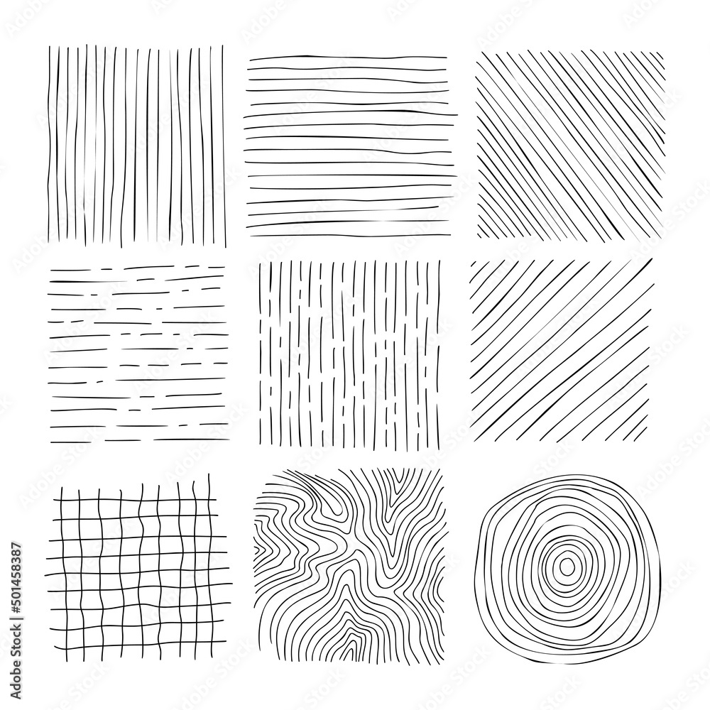Hand drawn line texture set. Vector scribble, horizontal and wave ...
