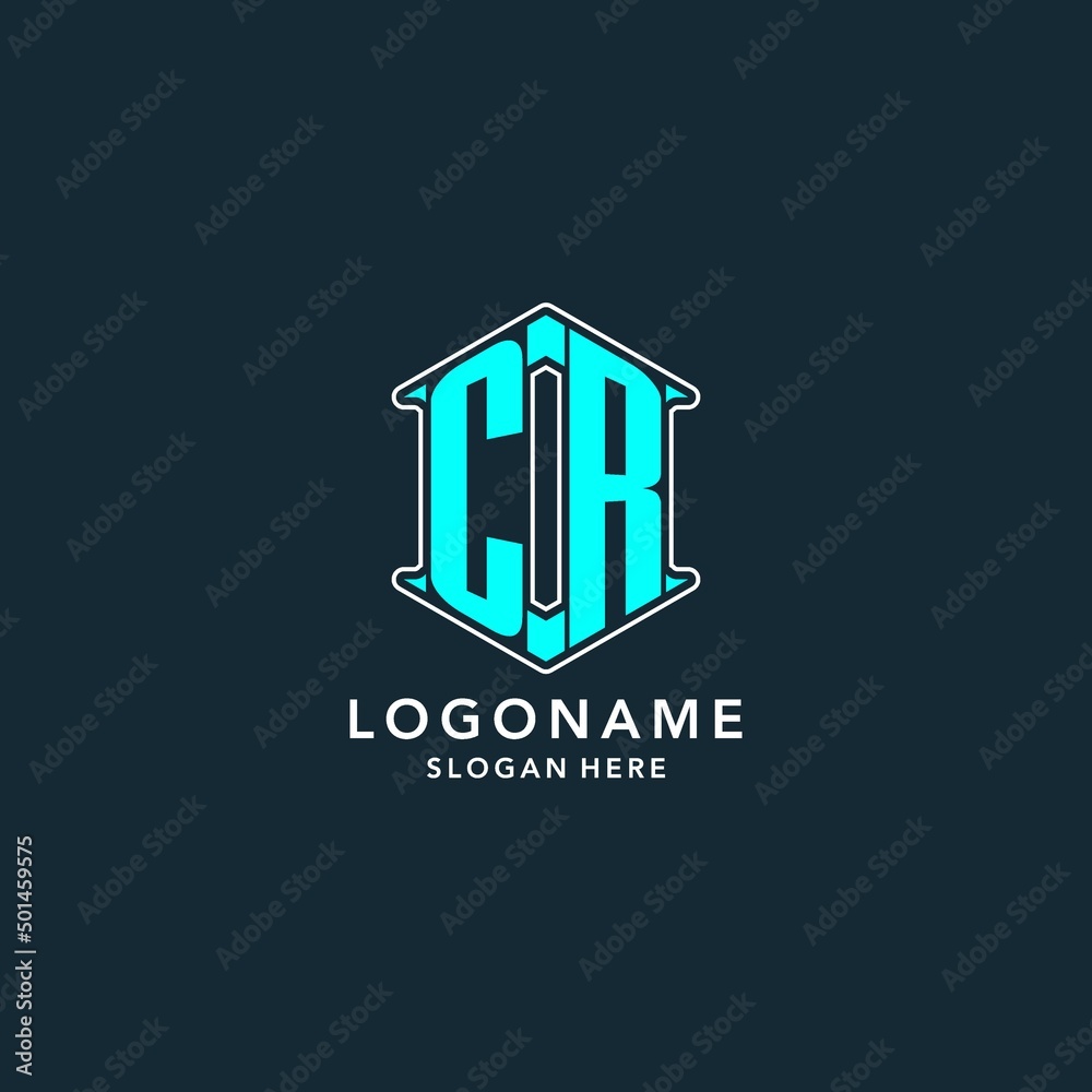 Letter CR logo with hexagon shape geometric style design idea Stock ...