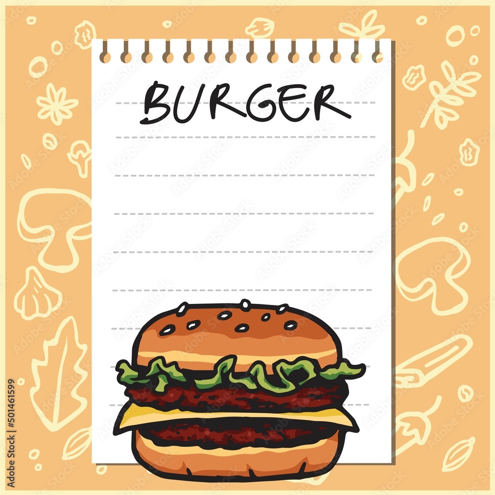 Burger Restaurant Menu Fast Food Ingredients Recipe Premium Vector ...