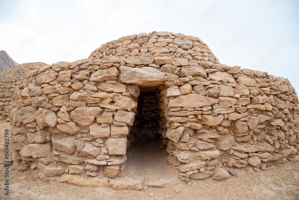circular tombs with domes in Arabian desert build with rocks Stock ...
