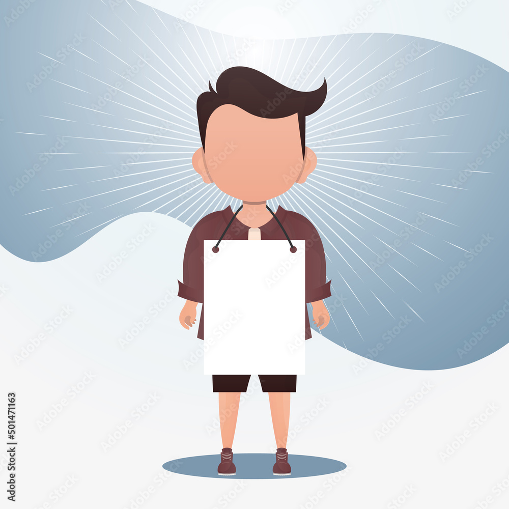 Cute little baby boy with a blank banner. Place for your logo, text or ...