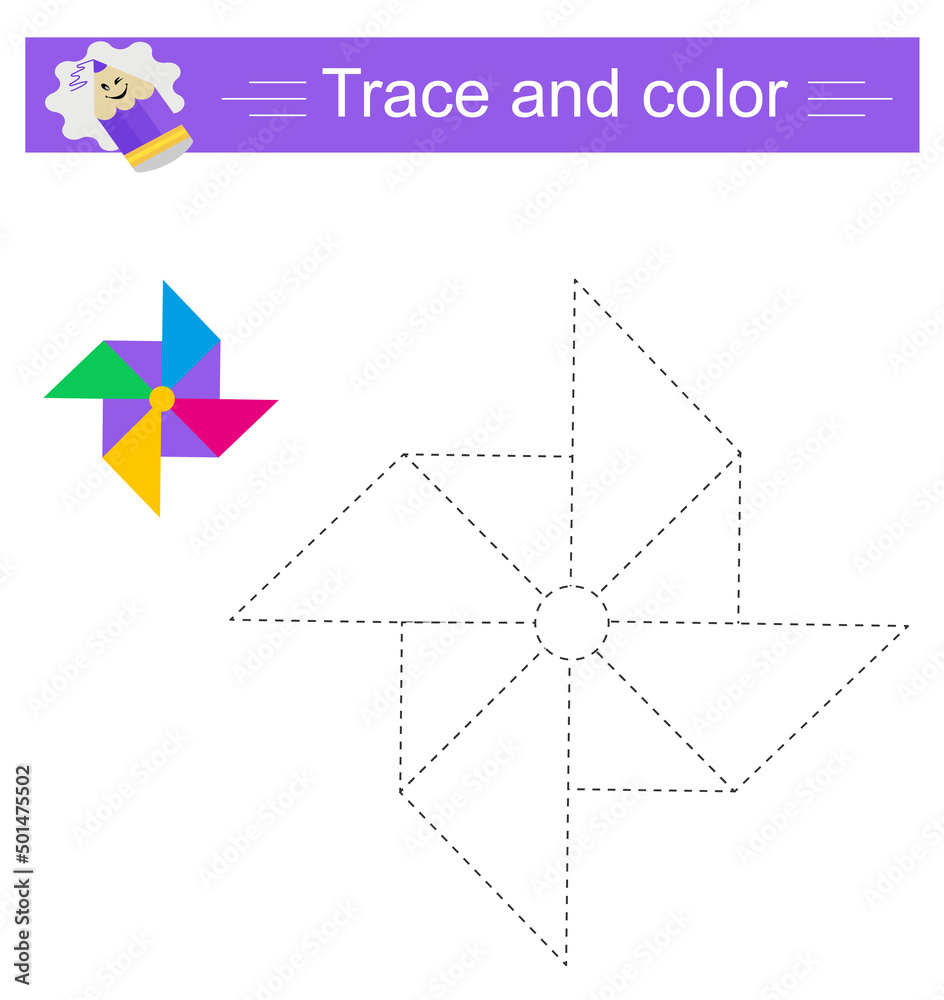Trace and color for kids, propeller vector. Preschool worksheet for ...