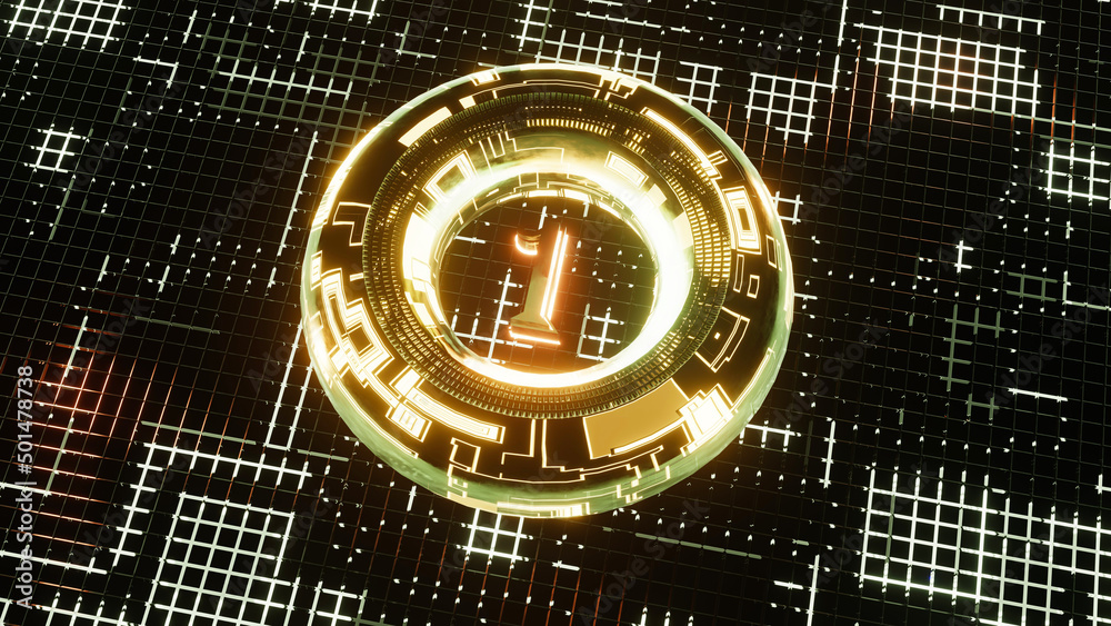 3D Rendering. Neon bright glowing countdown timer from 10 to 0 seconds ...
