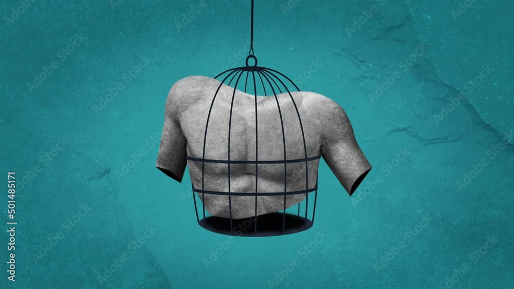 Human chest breathing steady while being trapped into cage. Metaphor of ...