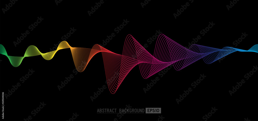 colorful spectrum thin linear abstract curved wavy vertical lines on ...