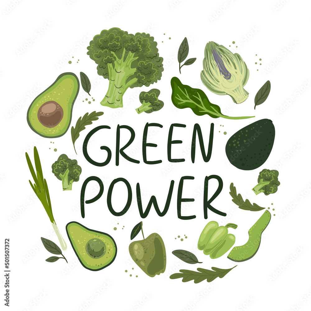 The inscription green power. A collection of different types of ...