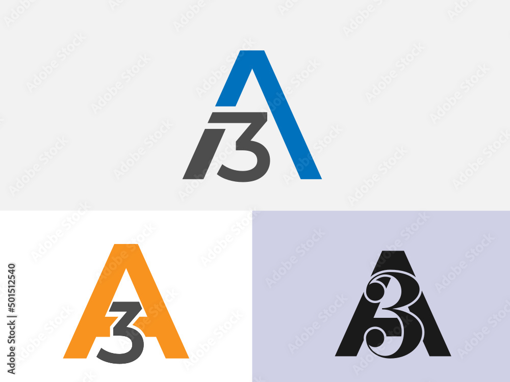 Modern A3 letter and number logo design. A letter. 3number logo ...
