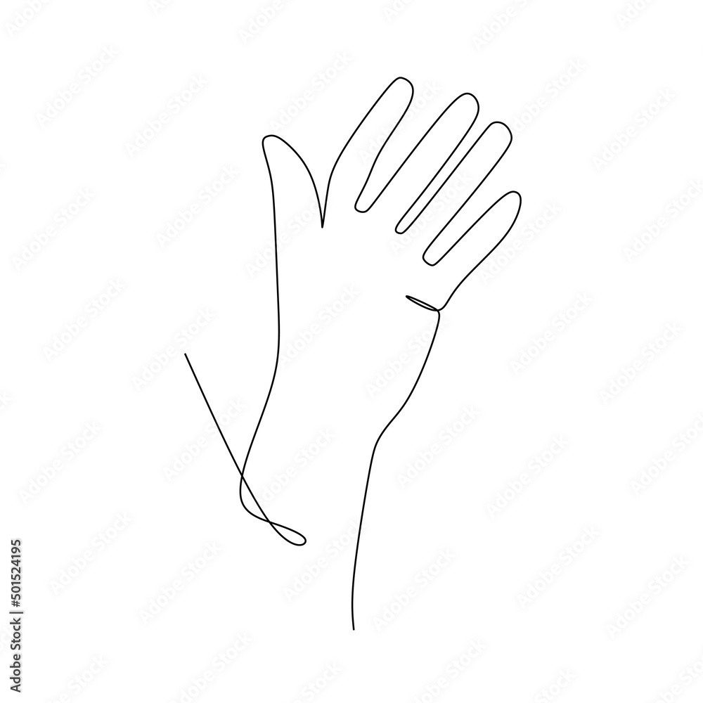 Open palm hand gesture continuous line draw design. Sign and symbol of ...