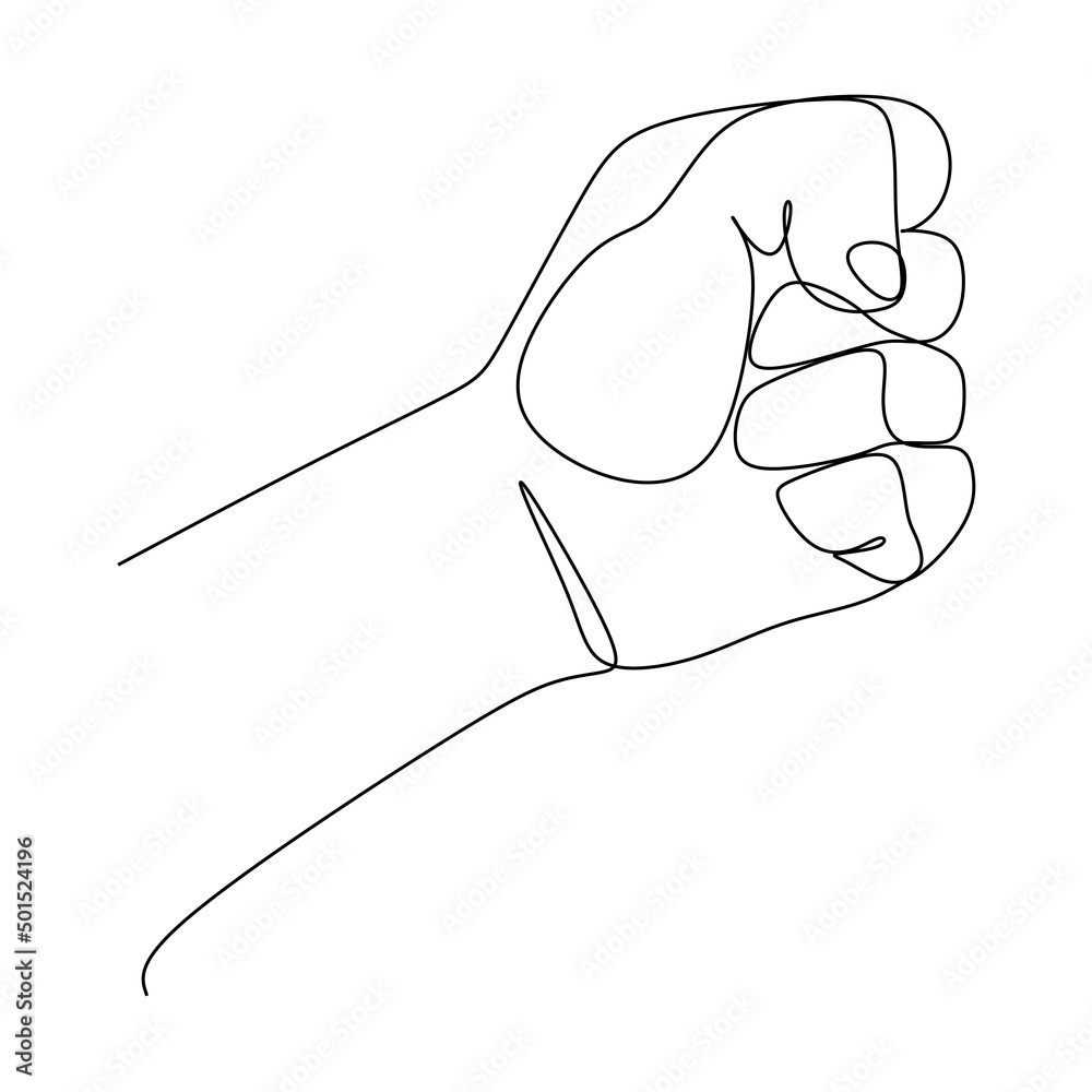Clenched hand or fist gesture continuous line draw design. Sign and ...