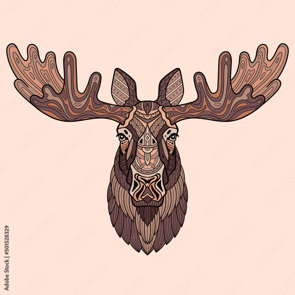 Elk. Moose. Head of a horned elk. Hand-drawn moose portrait. Sketch ...