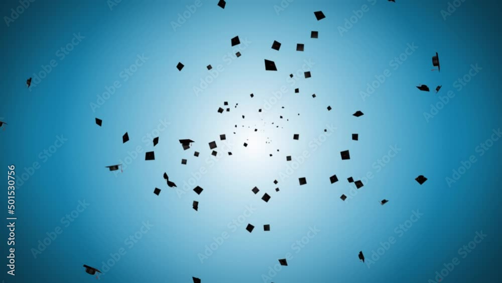 4k footage animation Graduation. Throwing up caps, diplomas 3D animaton ...