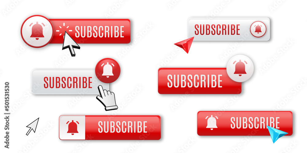 Realistic glossy subscribe button and cursors. Stock Vector | Adobe Stock
