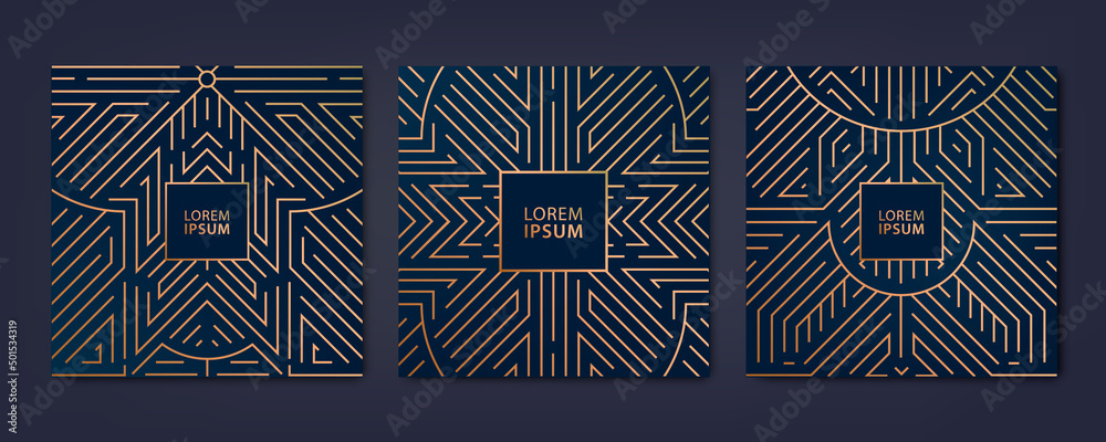 Vector set of luxury cover templates, square line art deco patterns ...
