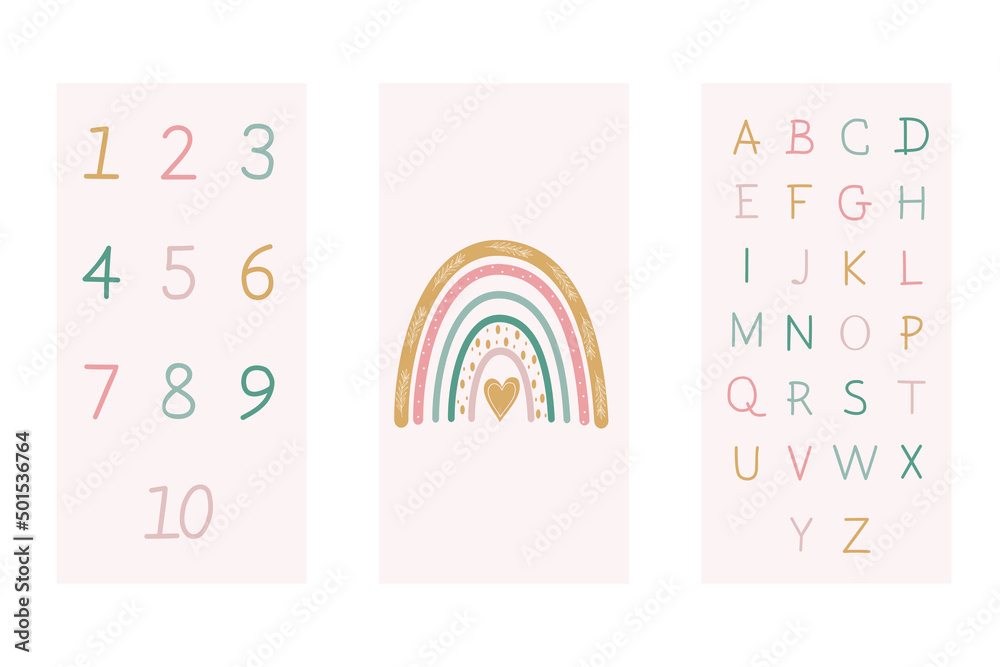 Cute set of educational posters for the playroom. Hand drawn alphabet ...