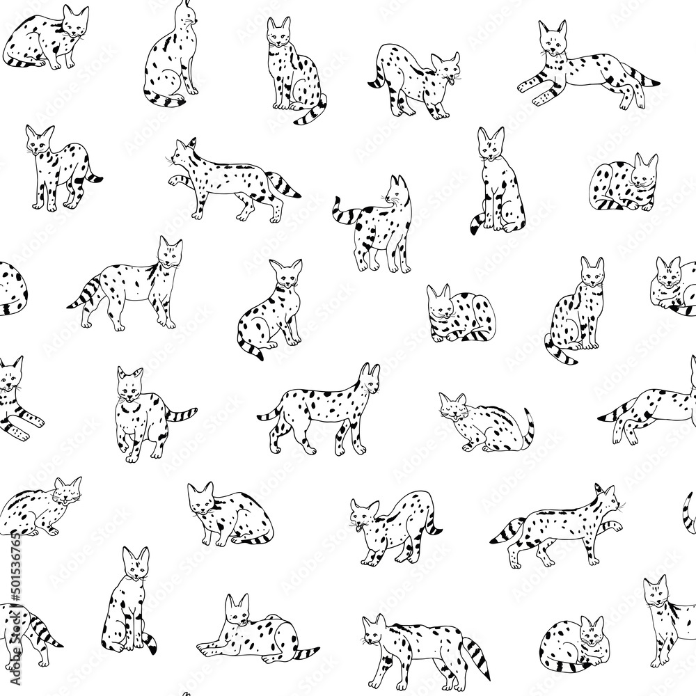 Serval wild african cat vector seamless line pattern Stock Vector ...
