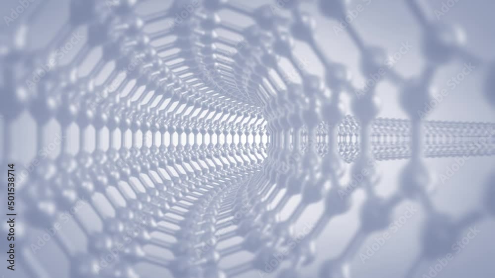 Animation of camera moving through carbon nanotube (CNT). Carbon ...