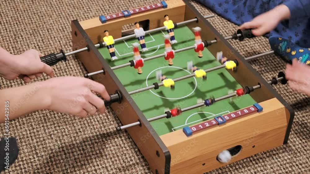 Goal. Table football game. Cutting the same moments. Happy time of fun ...