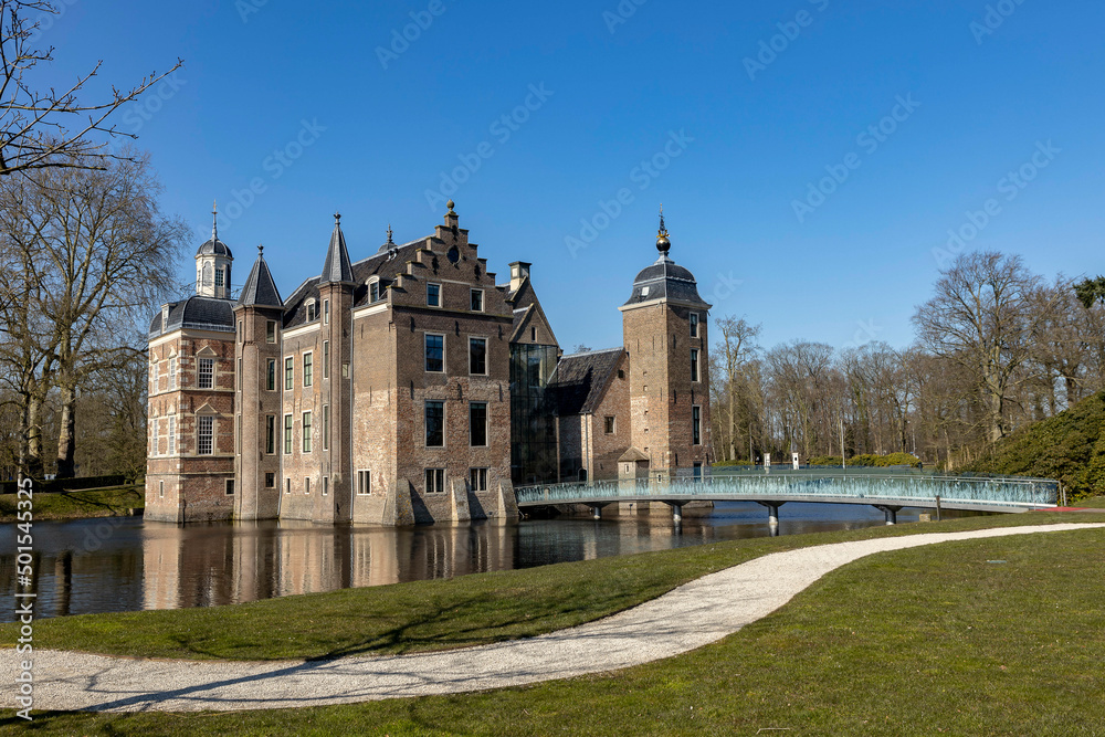 Ruurlo, The Netherlands - March 2022: Walking path passing brightly lit ...