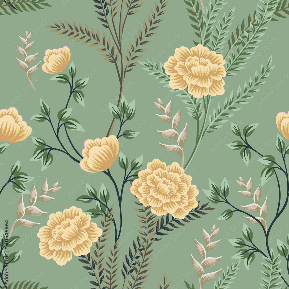 Tropical vintage yellow rose flower, plant floral seamless pattern ...