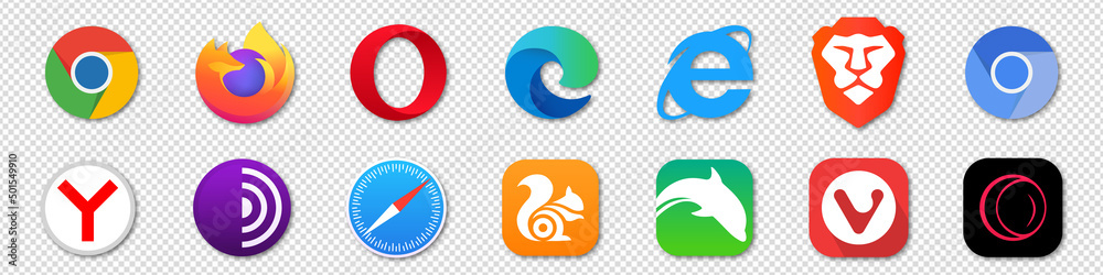 Set browser icons. Internet browser with realistick shadow on ...