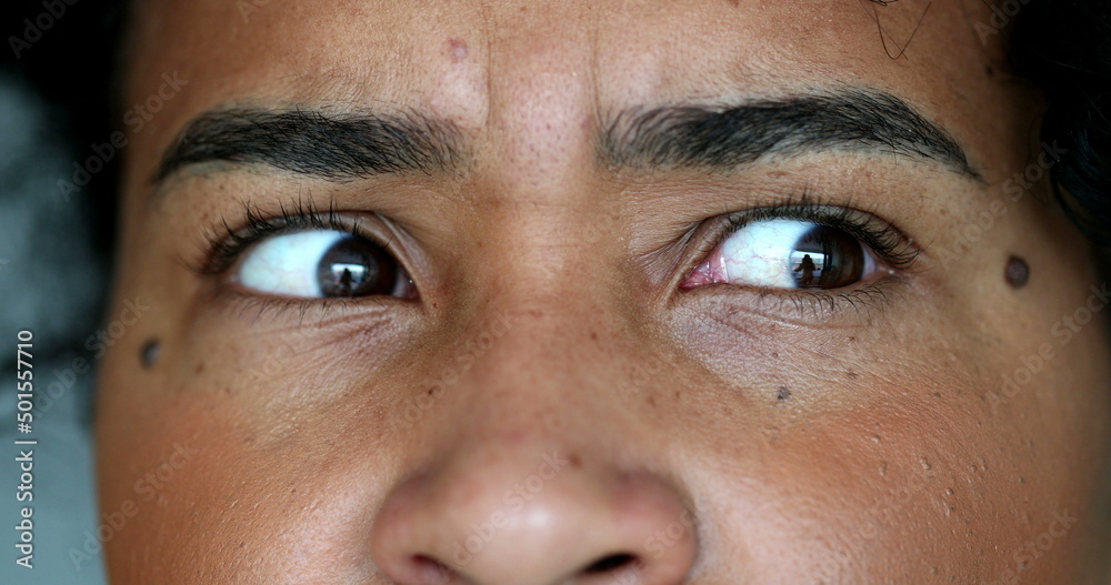 Scared young black woman macro close-up eyes in paranoia Stock Photo ...