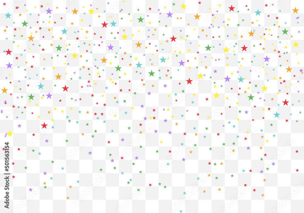 Festive colorful star confetti. Rainbow stars on transparent background ...