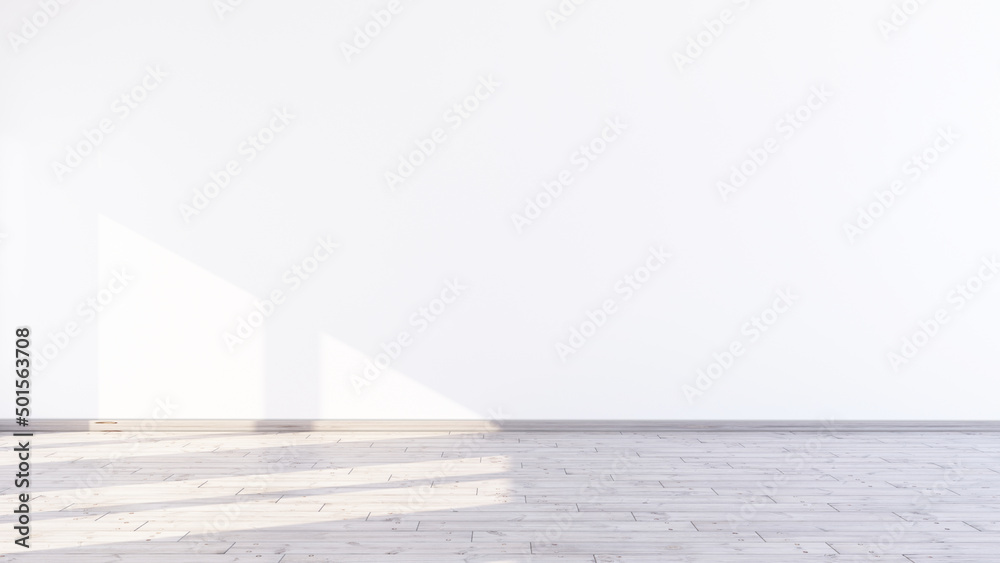 Studio room interior background with white wall and light from window ...