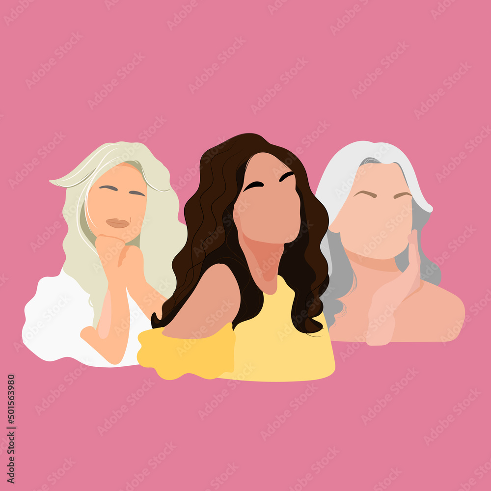 Female spring style portraits. Young women avatars with flowers in hair ...