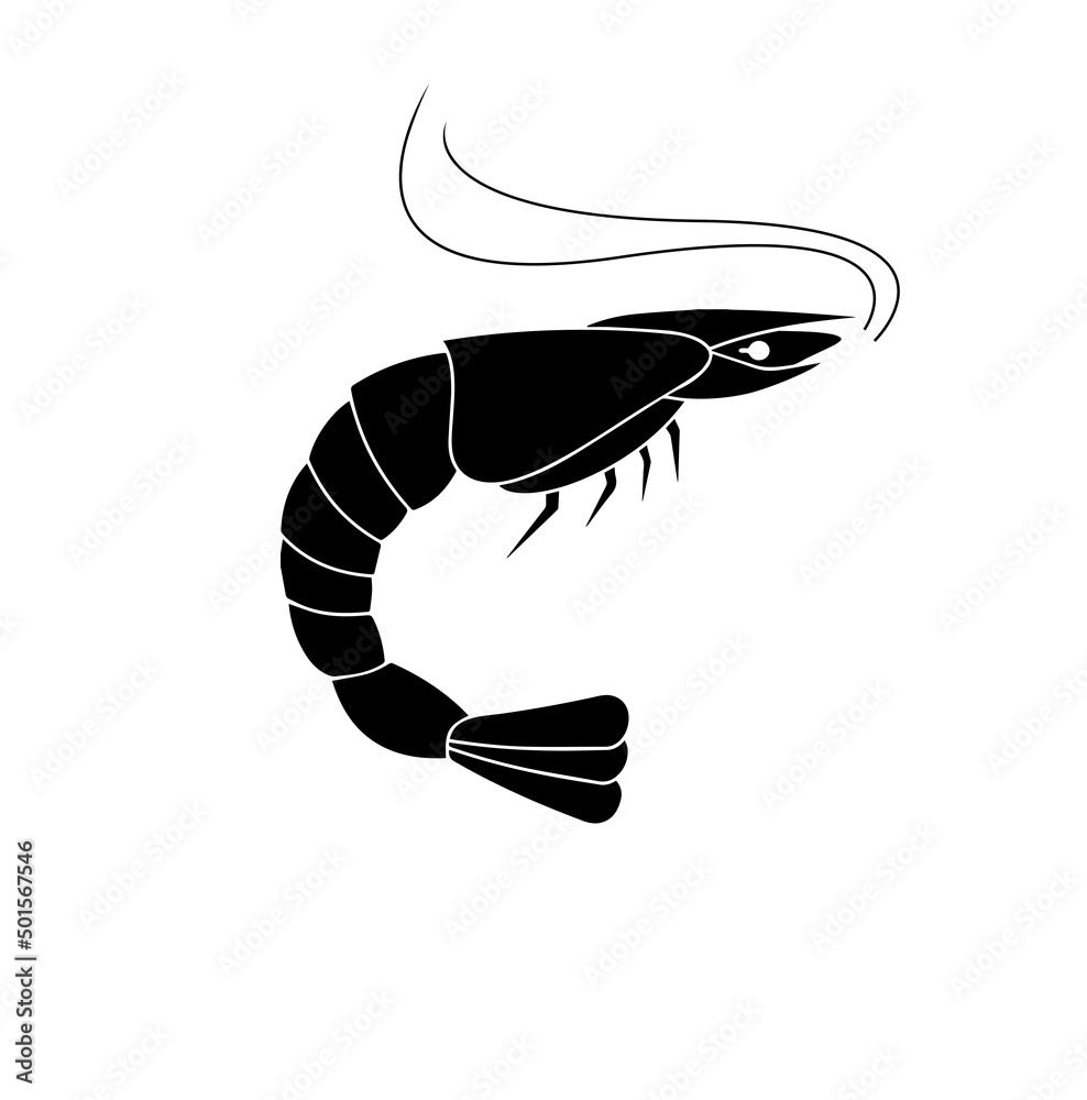 Shrimp silhouette. Isolated shrimp on white background Stock Vector ...