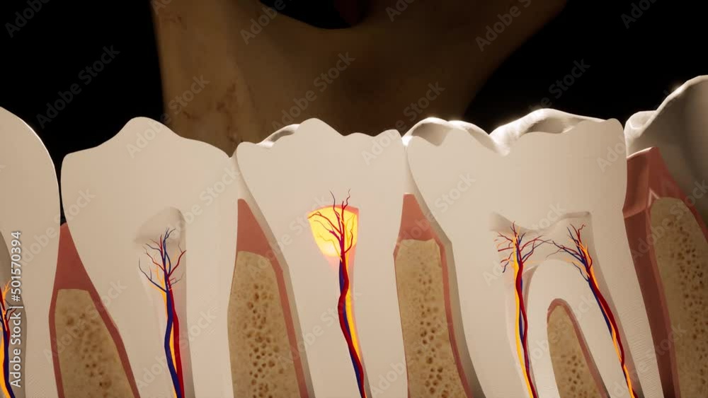 Video „Toothache. Anatomical detailed section of the teeth. Nerve ...
