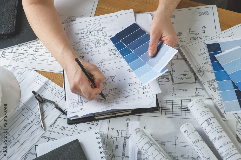 Architects concept, engineer architect designer freelance work on start ...