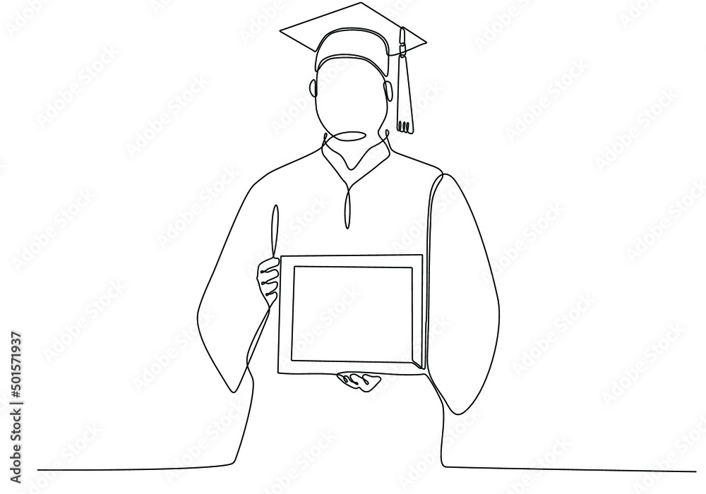 Single line drawing man celebrating school graduation undergraduate ...
