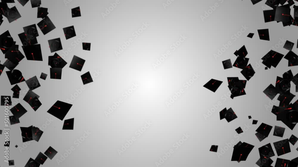 4k footage animation Graduation. Throwing up caps, diplomas 3D animaton ...