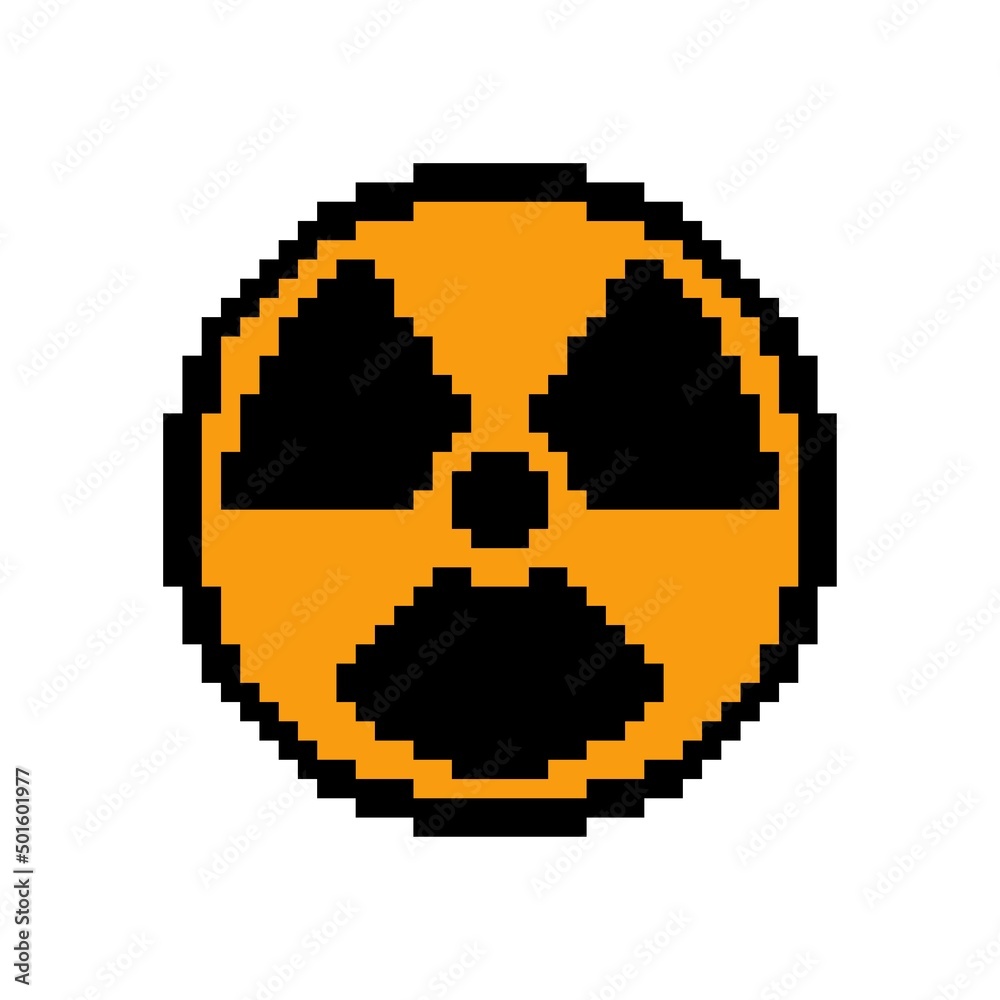 Pixelated radiation sign. Black radioactive hazard symbol with yellow ...