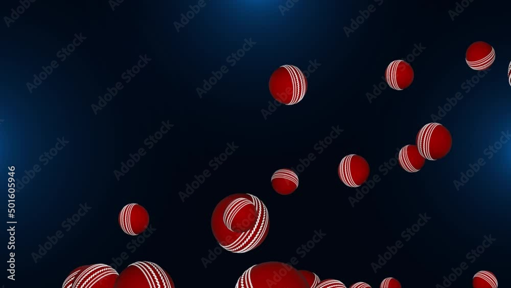 4K 3D loop animation of a red cricket ball spinning in slow motion on a ...