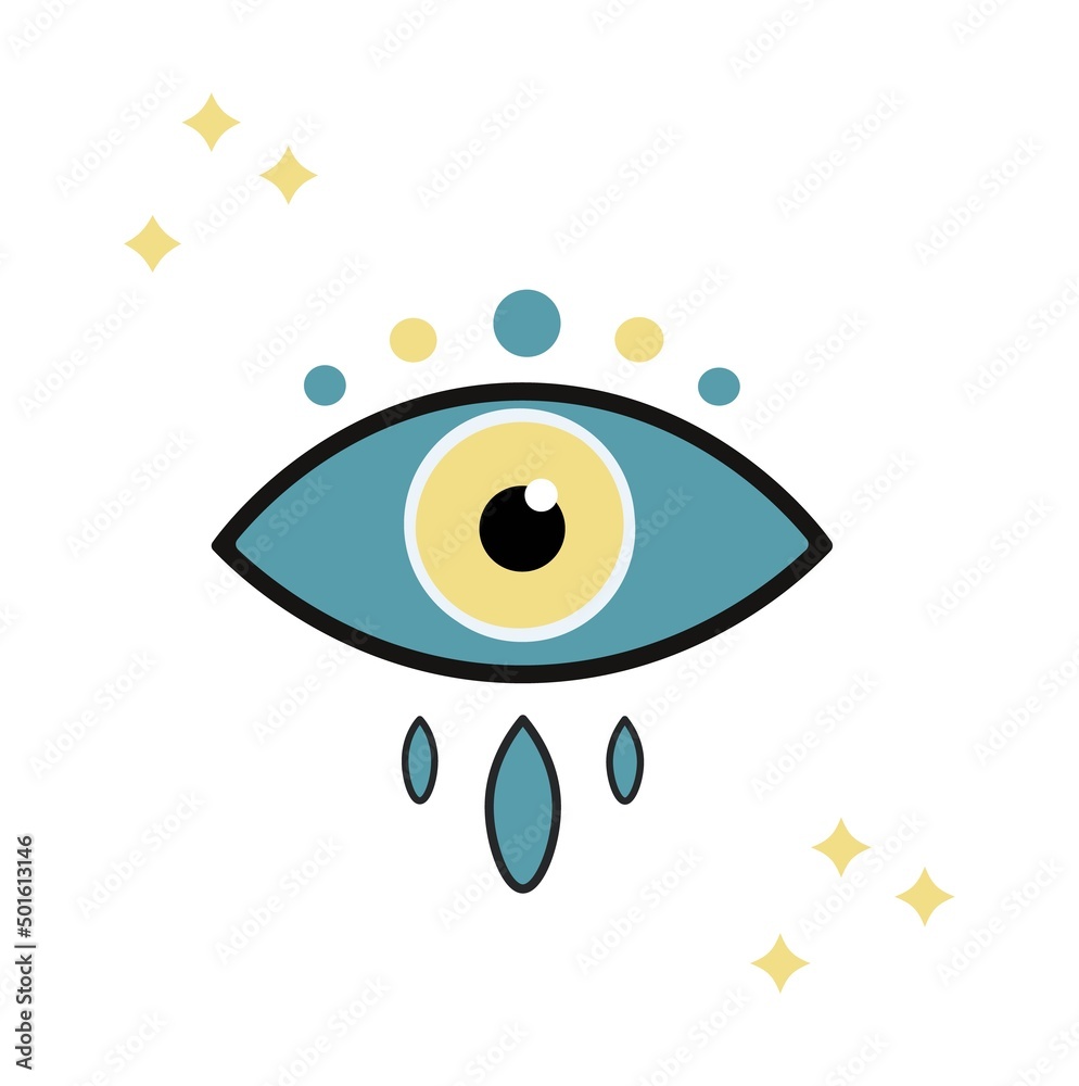 Esoteric eye magic. Mystical occult eyeball with a pained look and ...