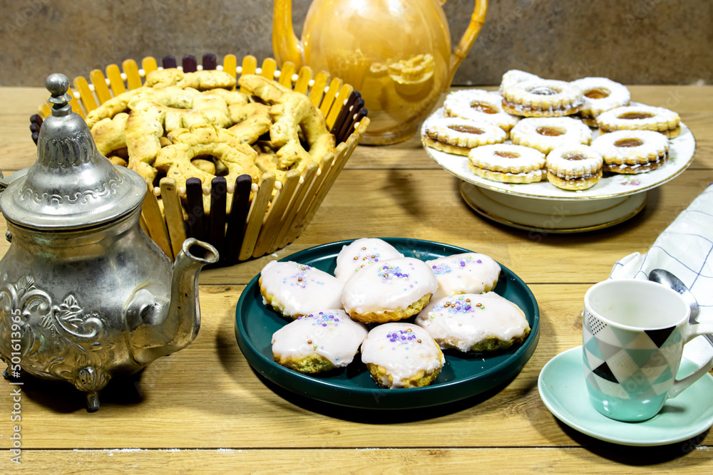 happy Eid Al fitr Concept, Oriental Algerian sweet cookies with apricot ...