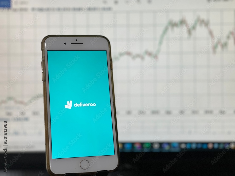 Spokane, WA - USA, February 2021: Deliveroo app on a smartphone with ...
