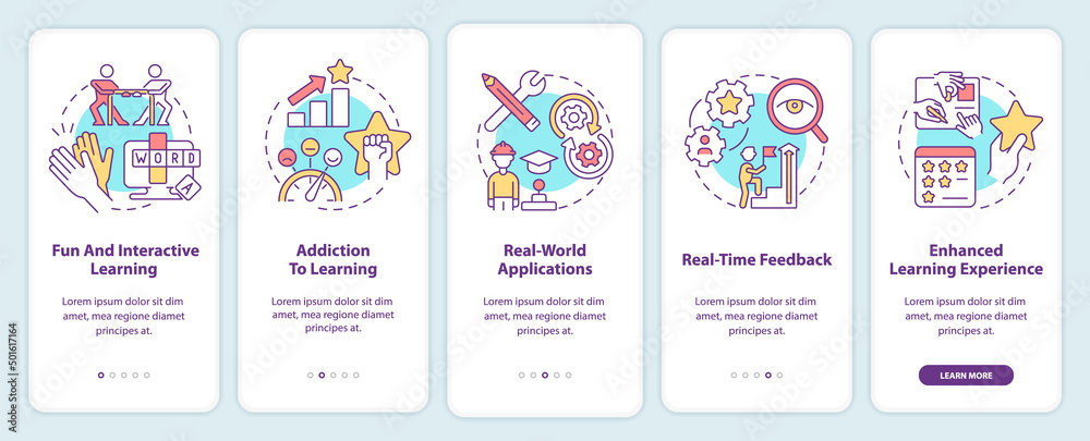 Benefits of gamification onboarding mobile app screen. Education trends ...