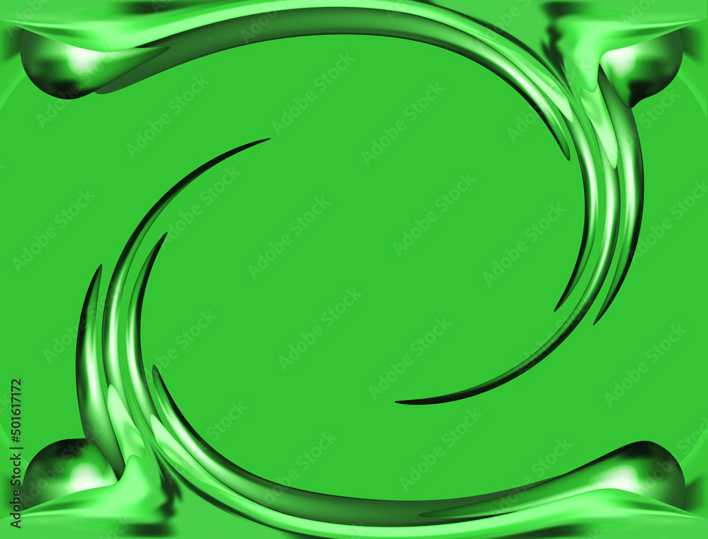 Abstract modern green background with fluid waves. Round frame ...