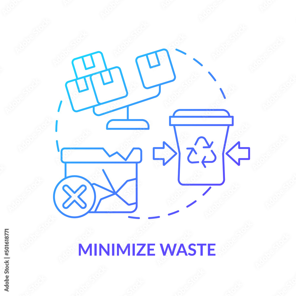 Minimize waste blue gradient icon. Eliminate and reduce losses. Purpose ...