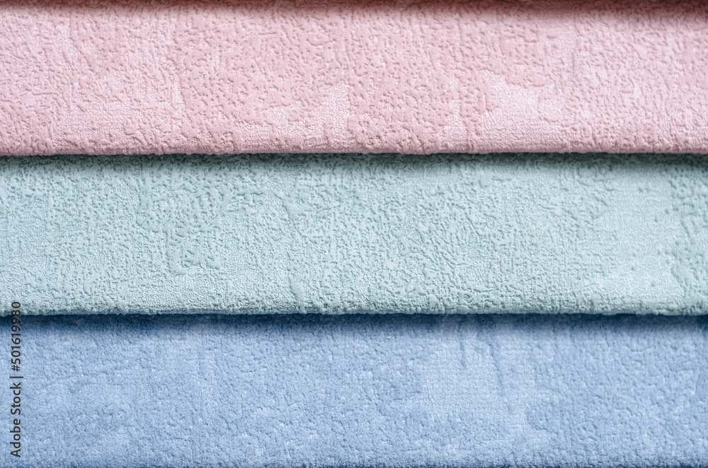 Background from horizontal elements. set of light fabrics of different ...